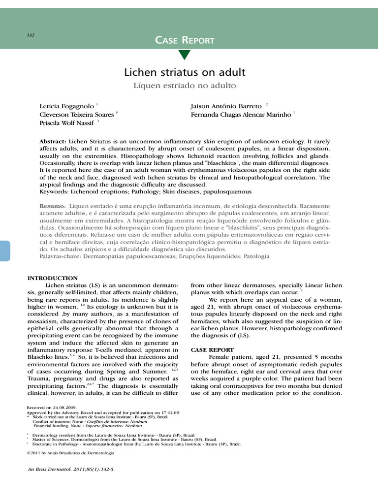 Lichen Striatus in Adult Case Study | PDF | Dermatology | Cutaneous ...