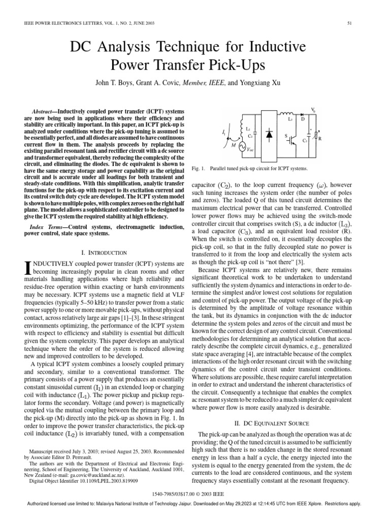 Dc Analysis Technique For Inductive Power Transfer Pick Ups Pdf Electrical Network Rectifier