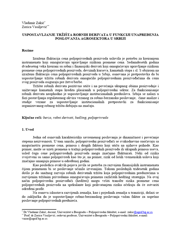 DEB2012Zakic Et Al Trziste Derivata | PDF