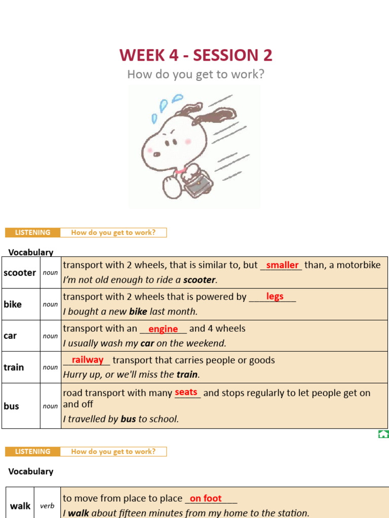 W4 S2 - How Do You Get To Work | PDF | Linguistics | Languages