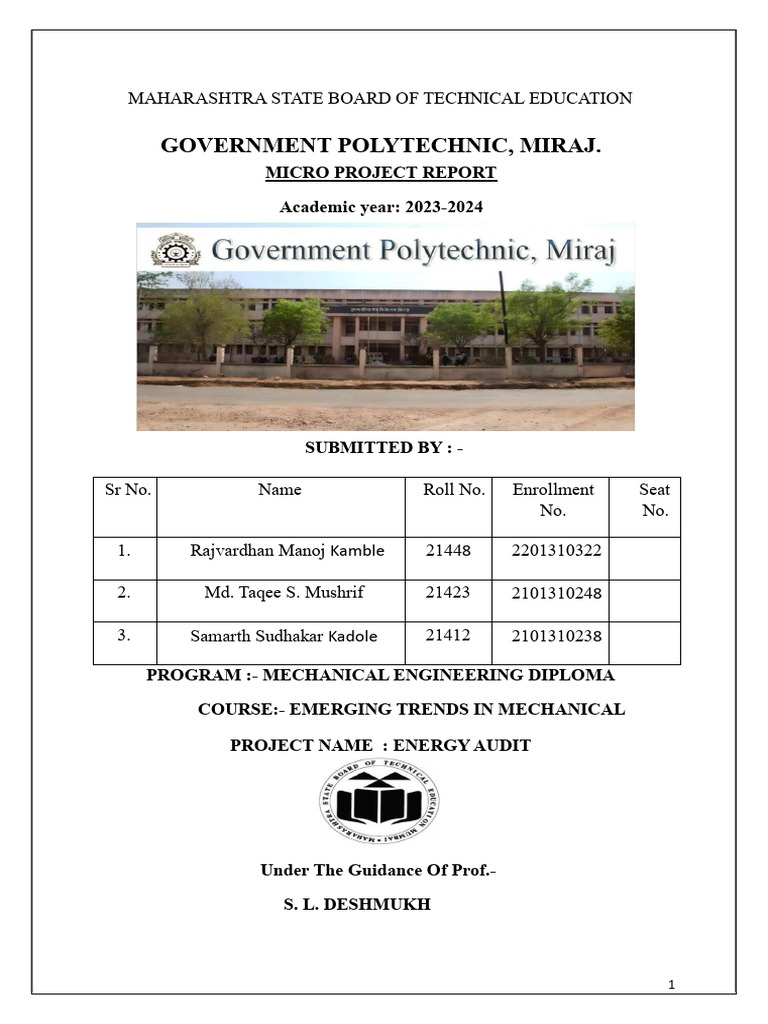 Energy Audit Report for Electrical Dept. | PDF | Energy Conservation | Efficient Energy Use