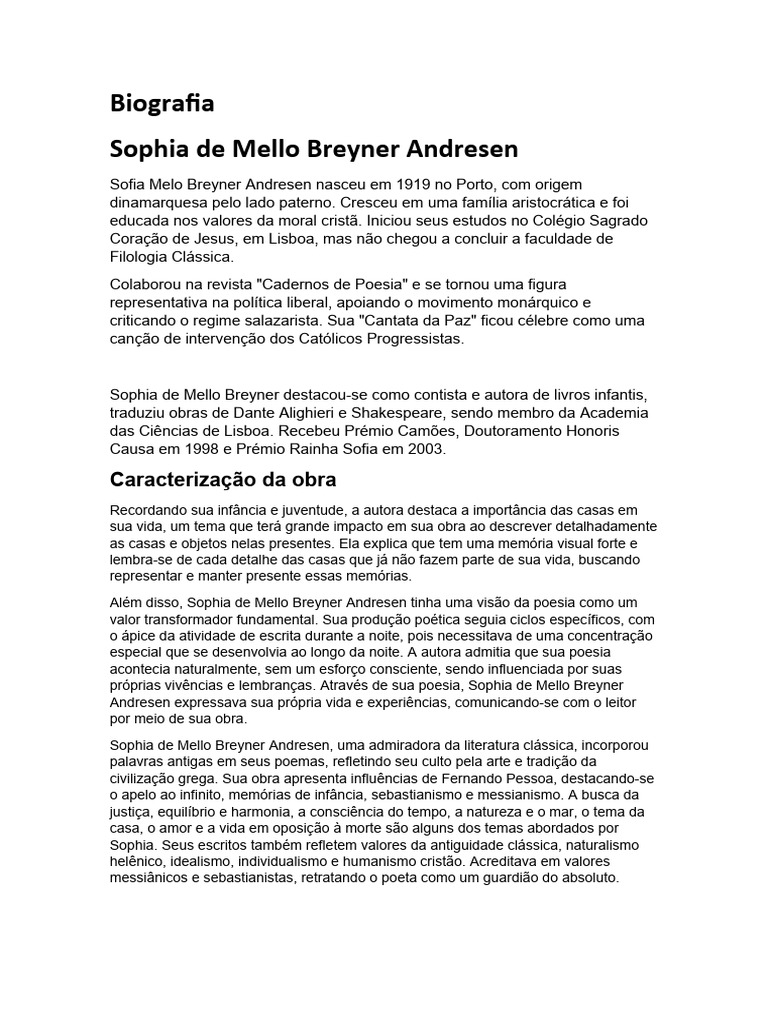 Biografia de Sophia de Mello Breyner | PDF