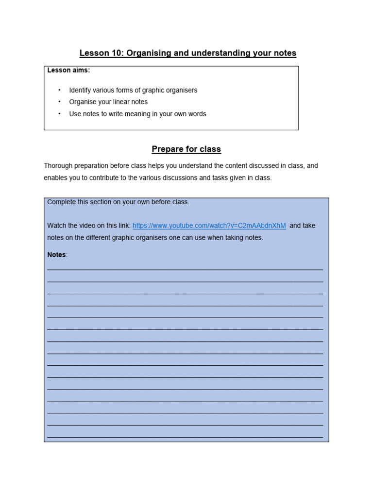 Lesson 10 Organising and Understanding Your Notes | PDF | Paragraph ...