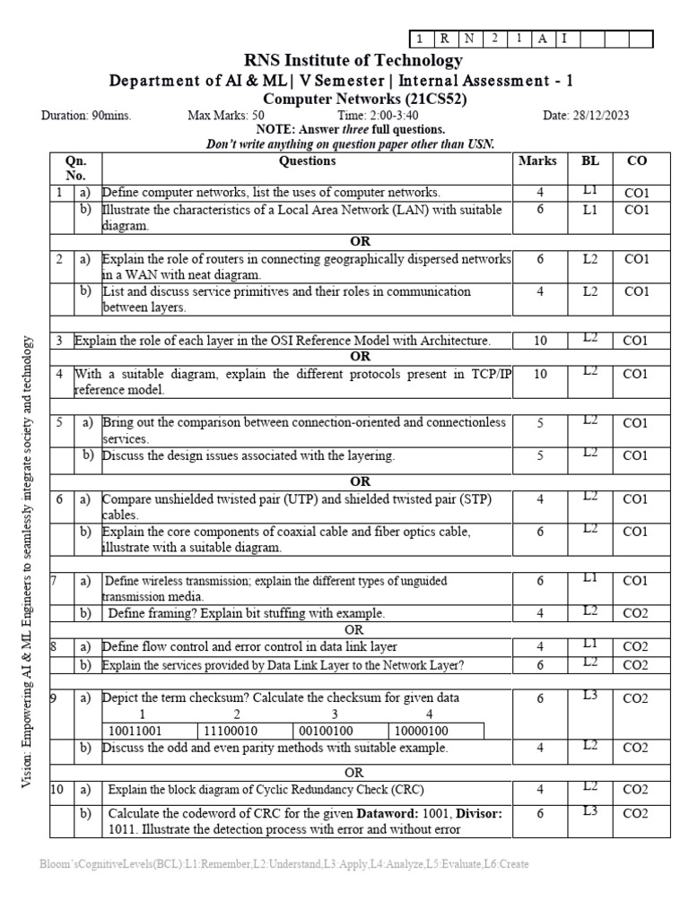 CN_QP&Solution | PDF | Computer Network | Internet Protocols