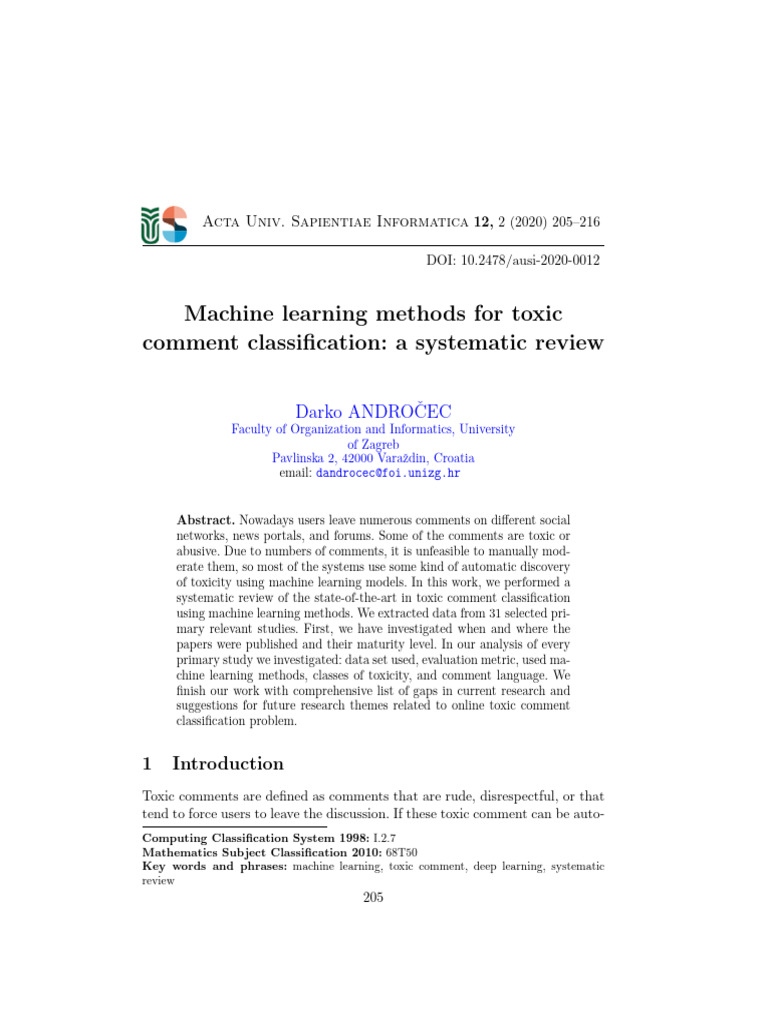 Machine Learning Methods For Toxic Comment Classif | PDF | Receiver Operating Characteristic ...