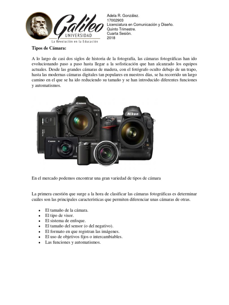 Tipos de Cámara | PDF | Cámara | Cámara digital réflex de lente única