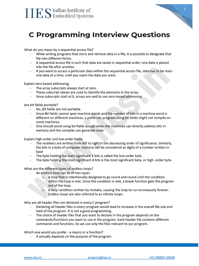 Interview Level Qa On C Pdf Pointer Computer Programming Queue