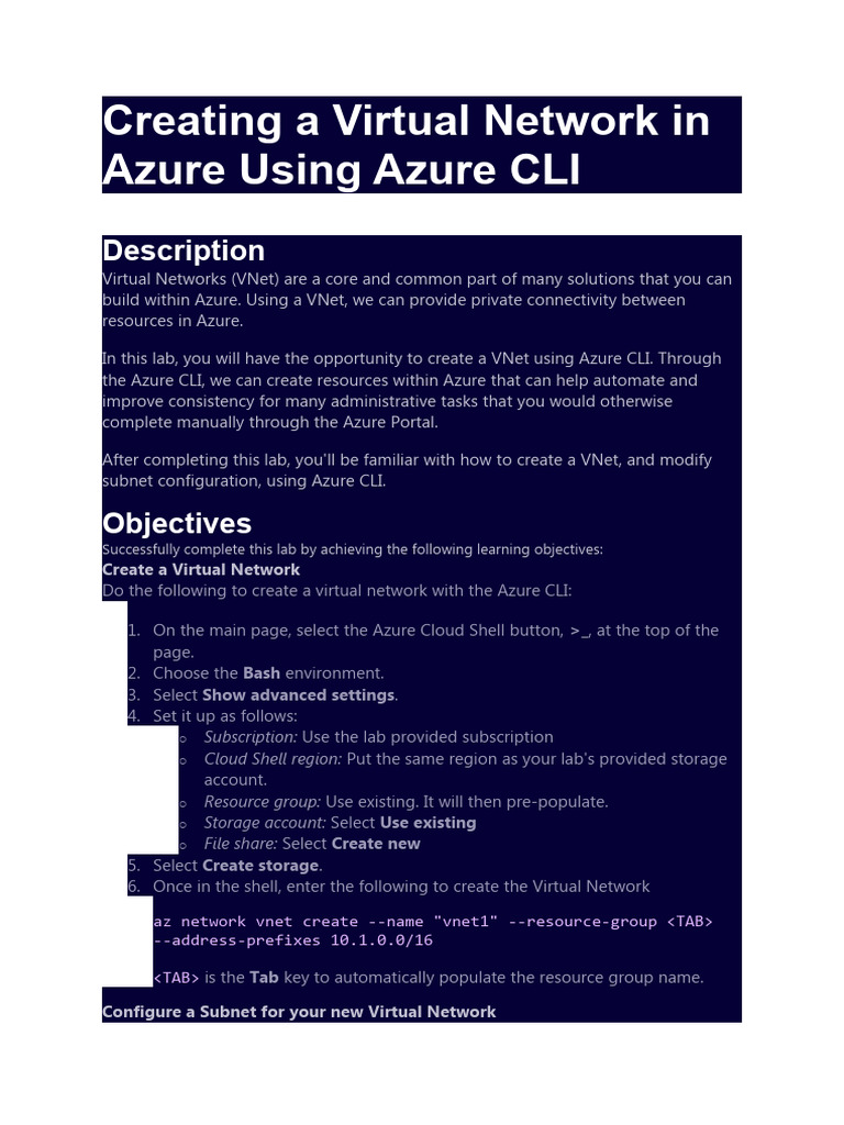 Creating A Virtual Network in Azure Using Azure CLI | PDF | Microsoft ... Creating A Virtual Network in Azure Using Azure CLI | PDF | Microsoft ...