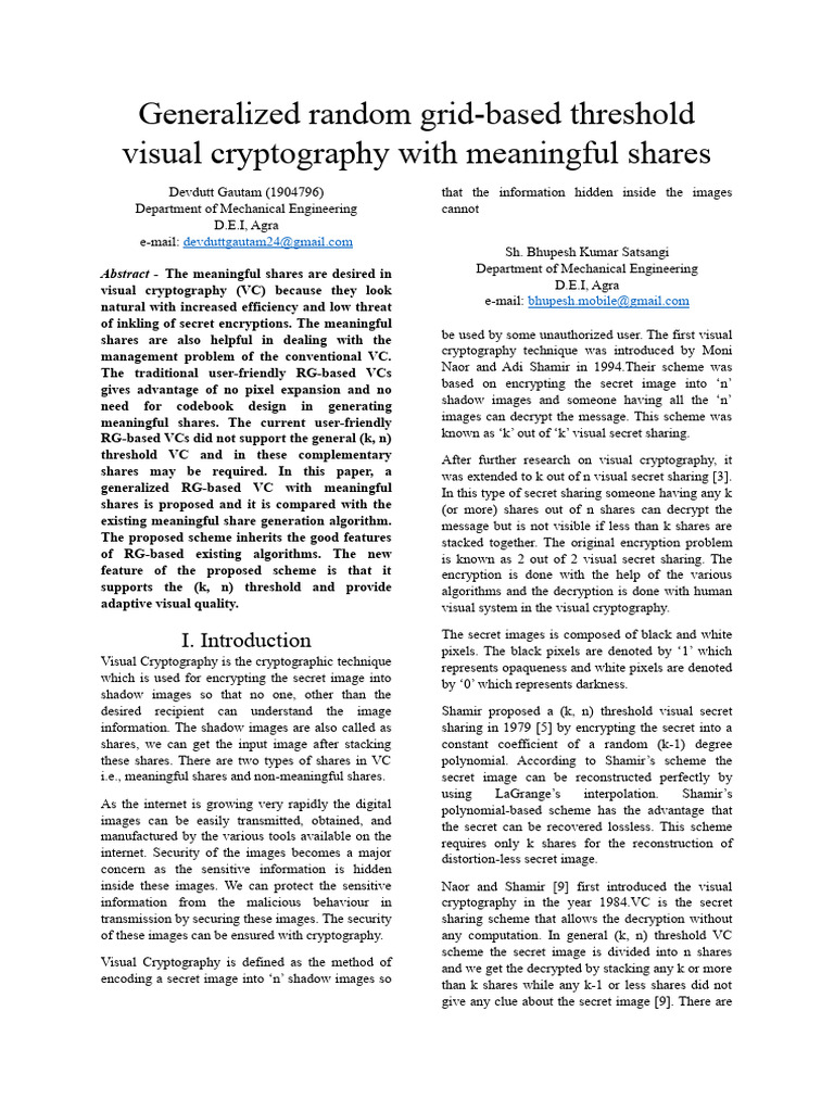 Generalized Random Grid Based Threshold Visual Cryptography With Meaningful Shares | PDF ...