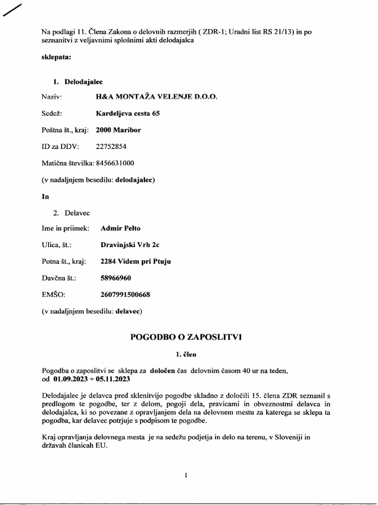 Ugovor o Radu 3 (1) - 1 | PDF