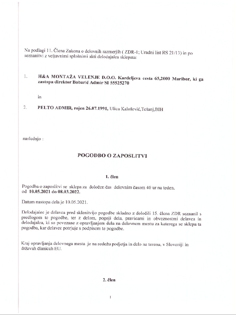 Ugovor o Radu 1 (1) - 1 | PDF
