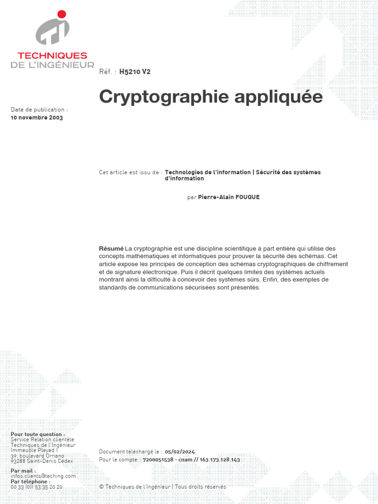 Cryptographie Appliquée: Réf.: H5210 V2 | PDF | Public-key cryptography ...