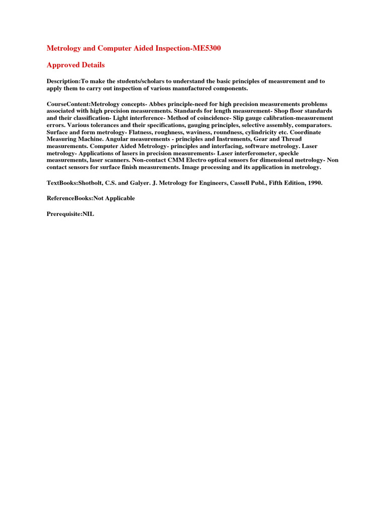 Metrology and Computer Aided Inspection | PDF