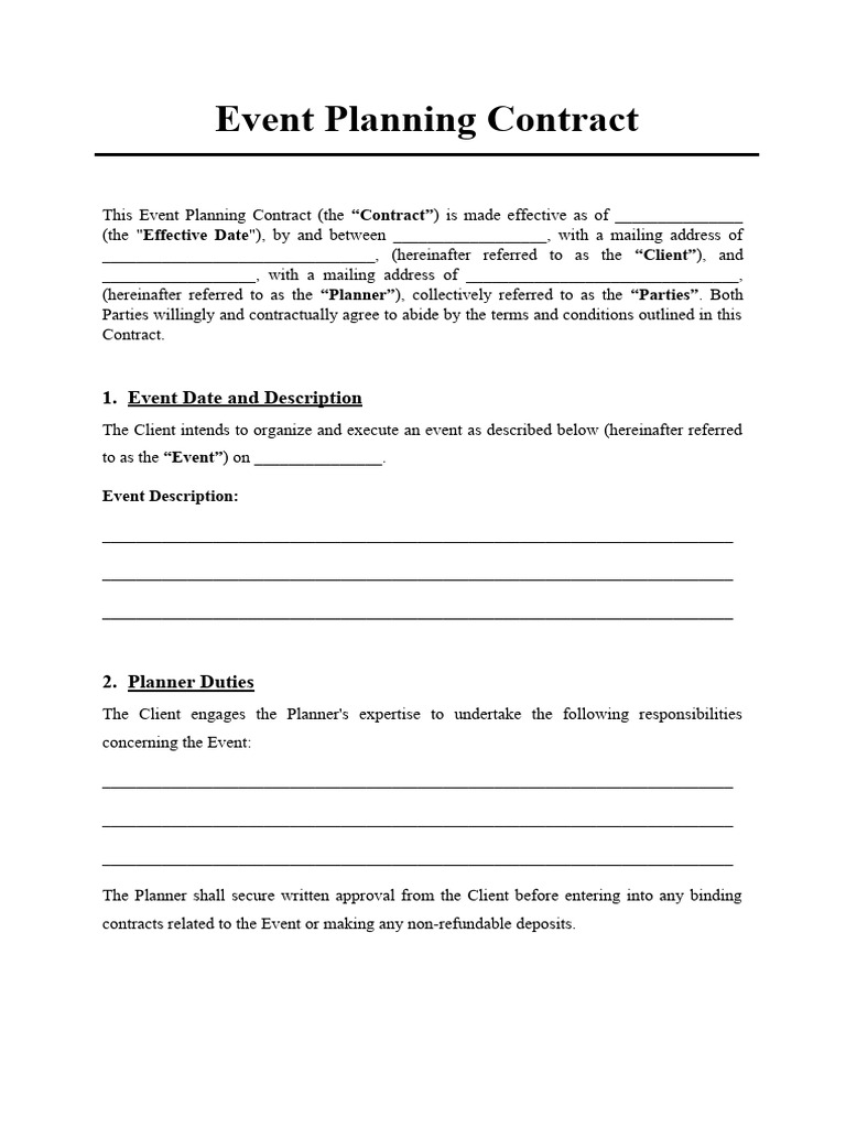 Event Planning Contract BunnyDoc Sample | PDF | Attorney's Fee | Law Of ...