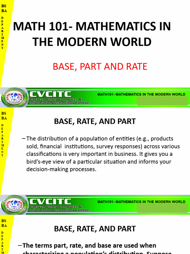 Understanding Base, Rate, and Part in Math | PDF | Percentage | Economies