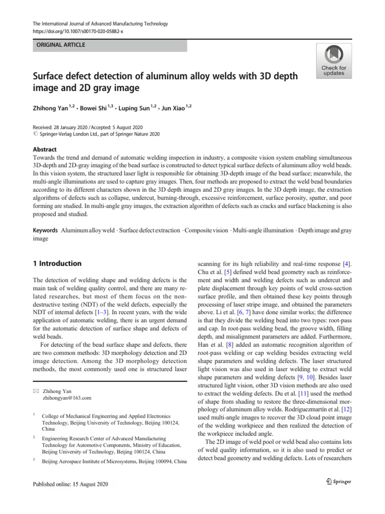 Surface Defect Detection Of Aluminum Alloy Welds With 3d Depth Image