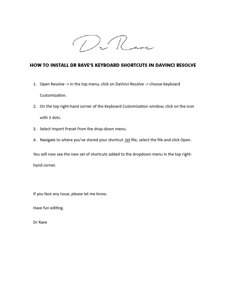 How To Install DR Rave's Keyboard Shortcuts | PDF