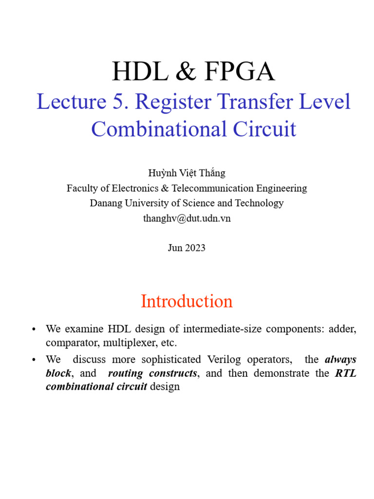 HDL and FPGA Ch05 HVT 2024 RTL Combinational Circuits | PDF | Hardware Description Language ...