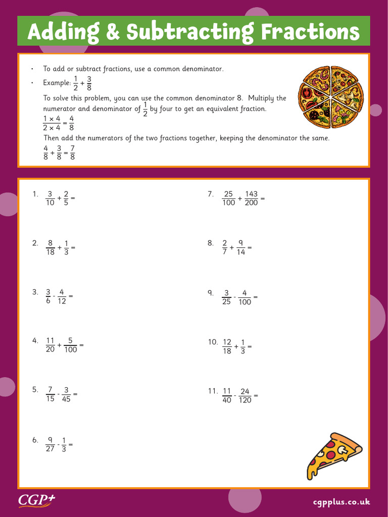 Adding And Subtracting Fractions Year 5 Full Colour M2wac910