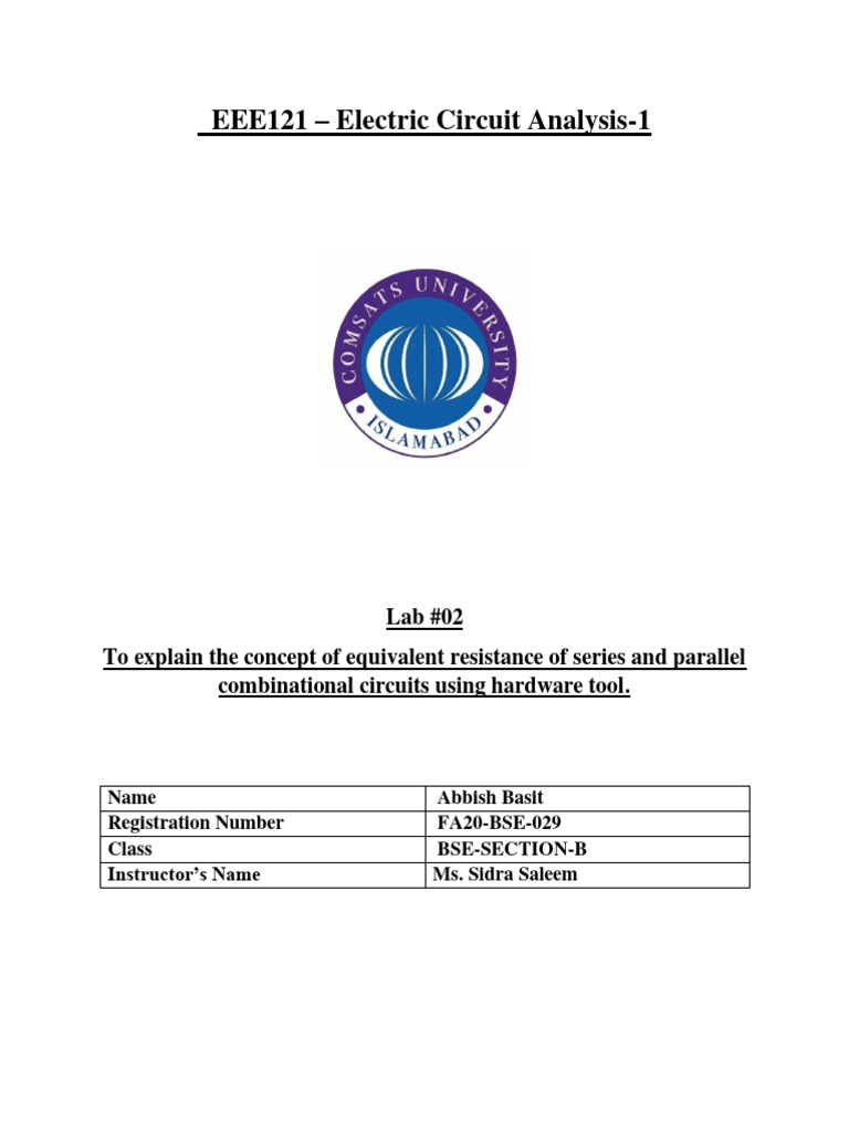 Eca Lab Assignment 2 | Download Free PDF | Series And Parallel Circuits | Resistor