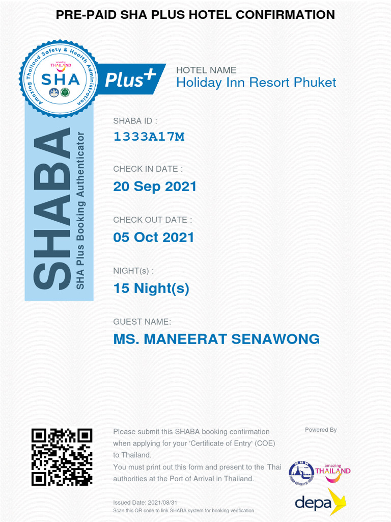 Holiday Inn Resort Phuket: Pre-Paid Sha Plus Hotel Confirmation | PDF