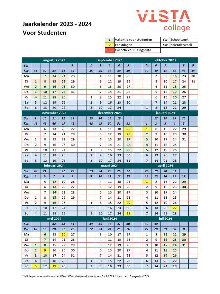 Jaarkalender 2023 2024 Studenten | PDF
