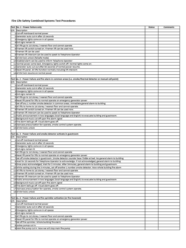 FLS Combined Systems Test Procedures Checklist | PDF | Elevator ...