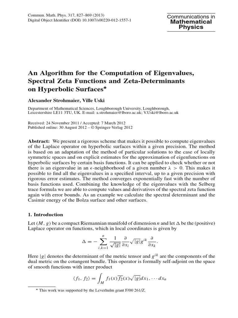 An Algorithm for the Computation of Eigenvalues | PDF | Eigenvalues And Eigenvectors | Manifold