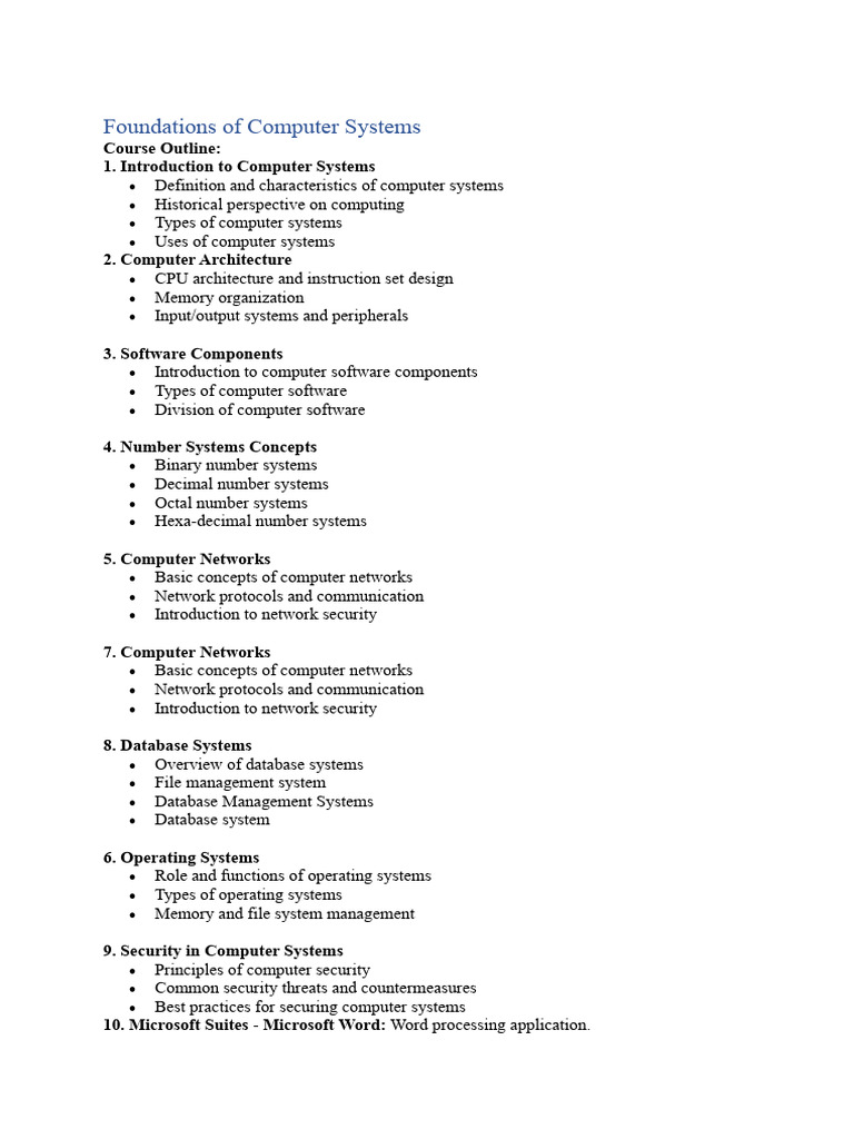 Foundations of Computer Systems in HRM Course Outline | PDF | Operating ...