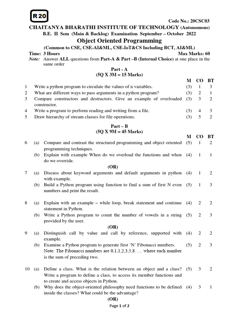 Object Oriented Programming 20CSC03 | PDF | Method (Computer ... Object Oriented Programming 20CSC03 | PDF | Method (Computer ...