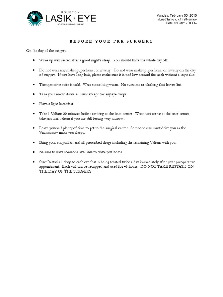 PRK and Asa Instructions | PDF | Clinical Medicine