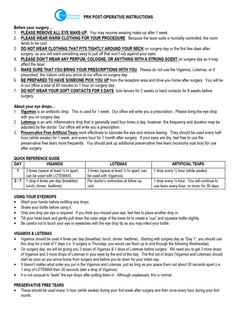 PRK Post Op Instructions | PDF | Surgery