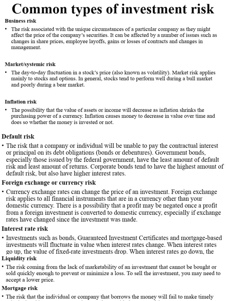 Common Types of Investment Risk | PDF | Financial Risk | Investing
