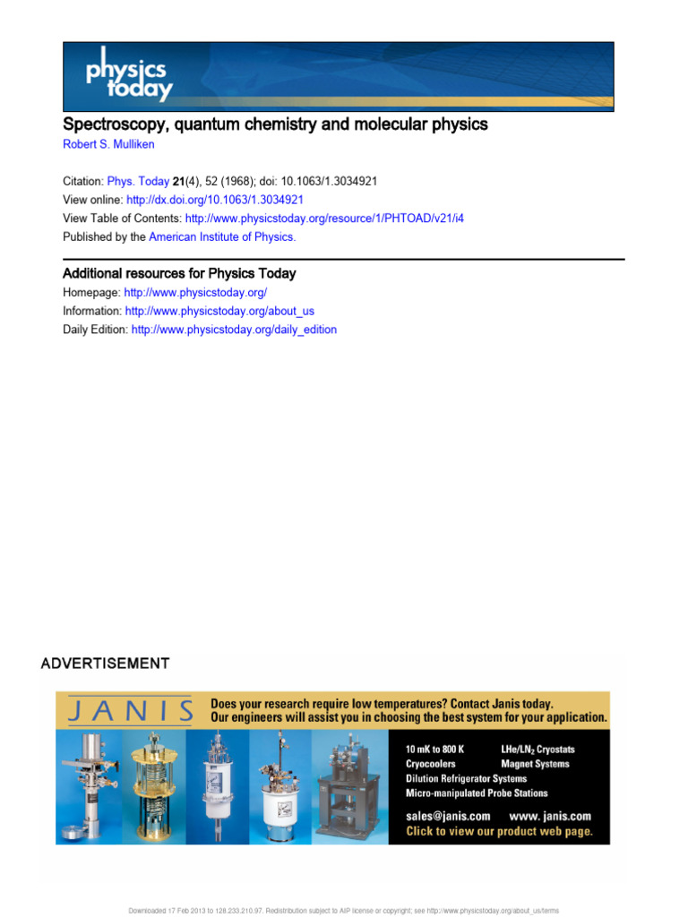Spectroscopy, Quantum Chemistry and Molecular Physics | PDF | Molecules ...