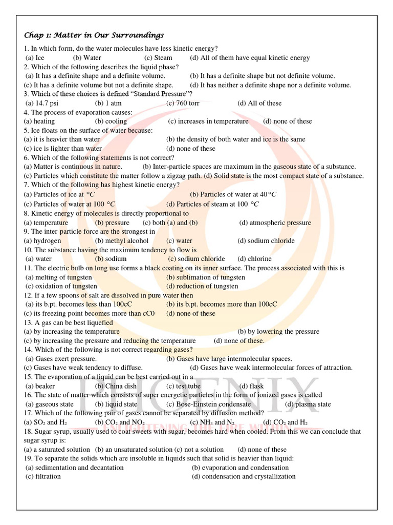 9th Mcqs H Chap 1 | PDF | Gases | Evaporation
