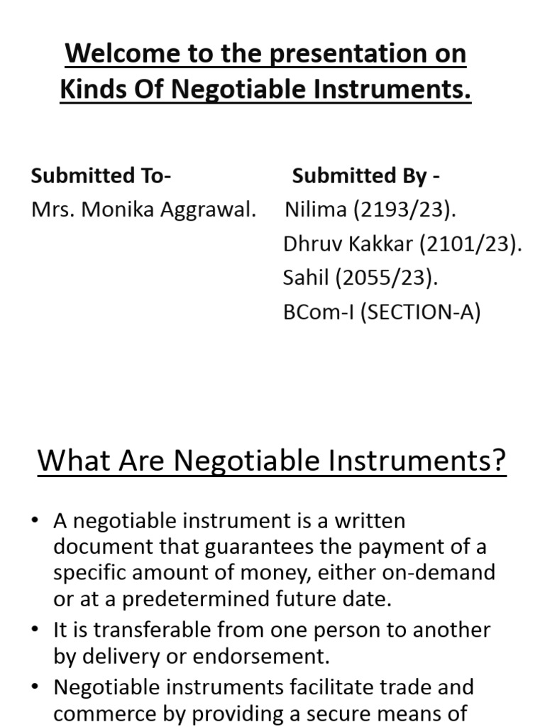 Kinds of Negotiable Instruments | PDF | Negotiable Instrument ...