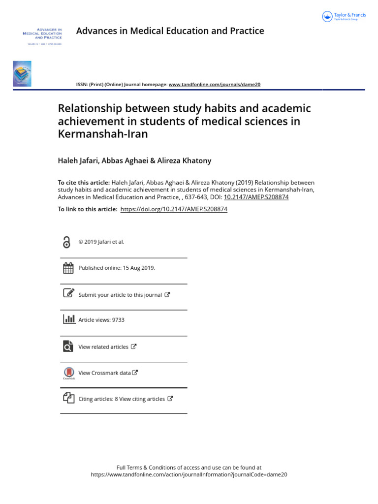 Relationship Between Study Habits and Academic Achievement in Students ... Relationship Between Study Habits and Academic Achievement in Students ...