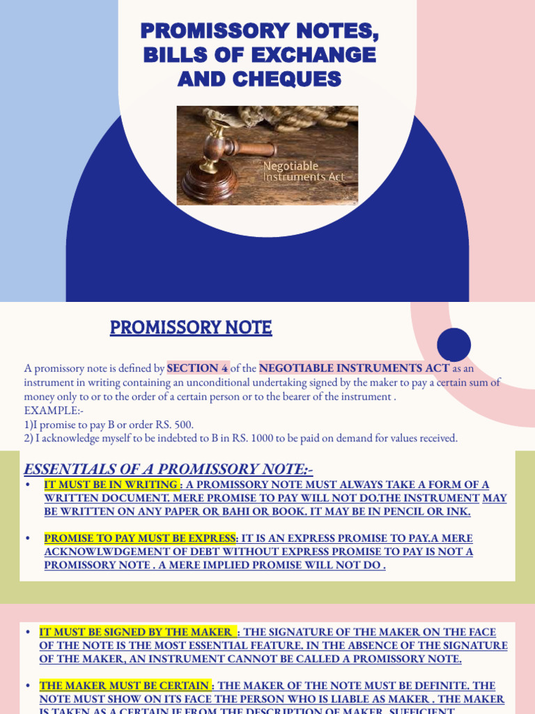 Promissory Notes, Bills, and Cheques Explained | PDF | Negotiable ...