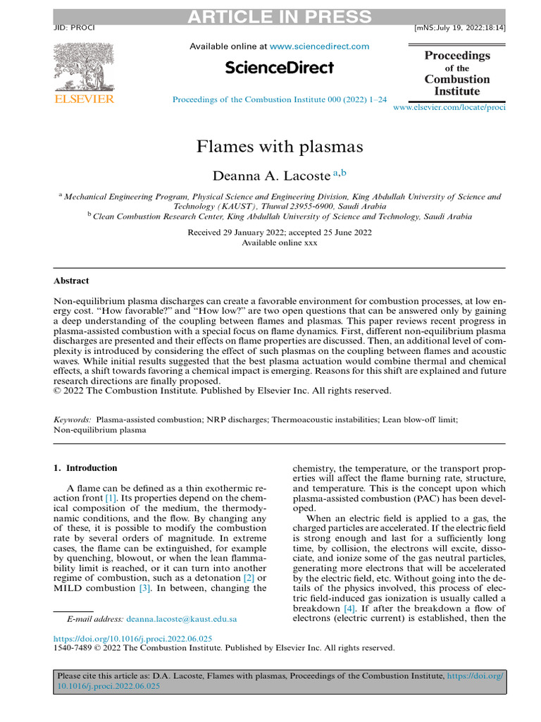 2022 - Flames With Plasmas | PDF | Plasma (Physics) | Combustion