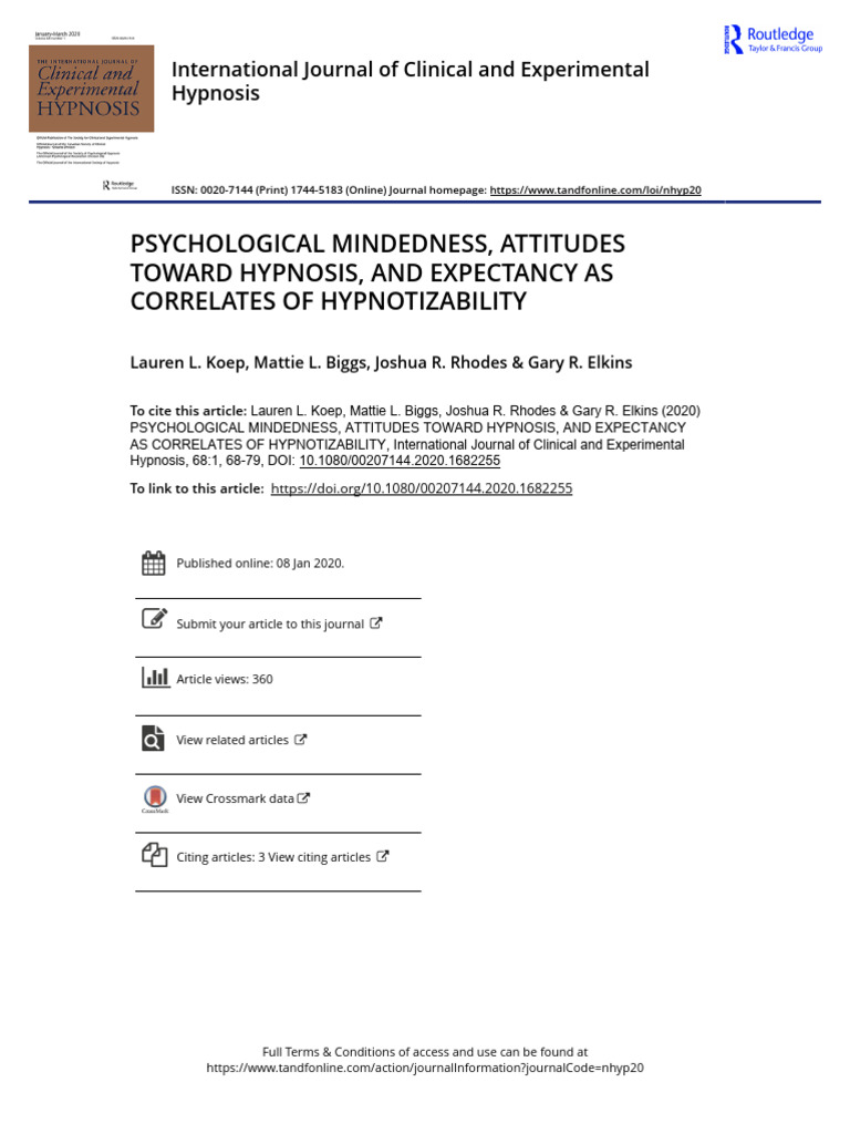 Attitudes and Hypnotizability 2020 | PDF | Hypnosis | Psychology