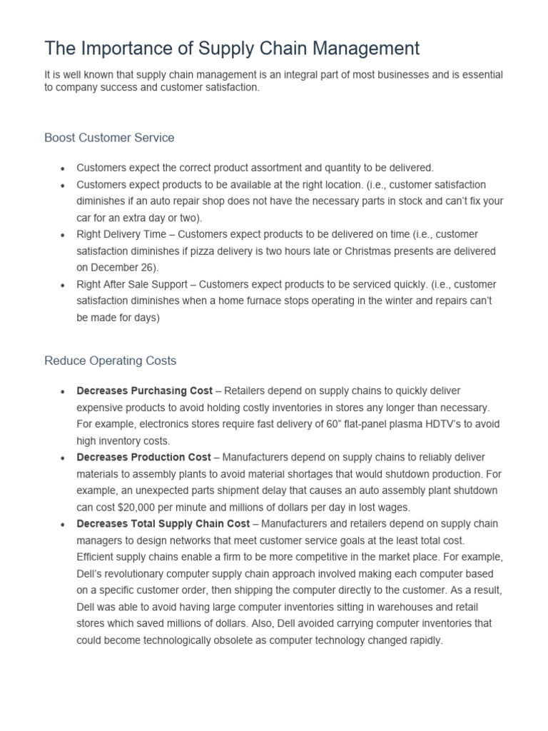 The Importance of Supply Chain Management | PDF | Supply Chain ...