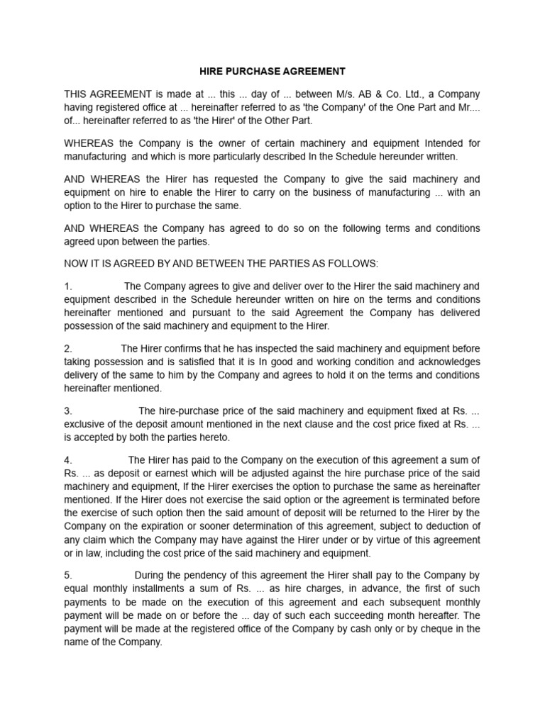 Hire Purchase Agreement | PDF | Arbitration | Private Law