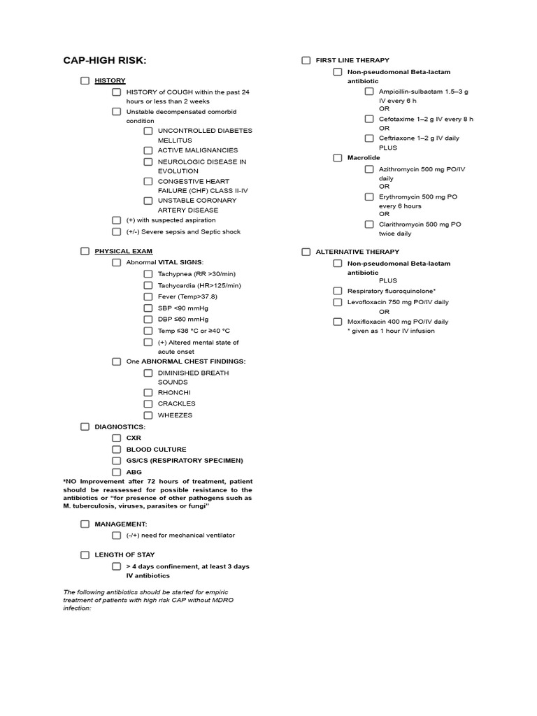 Cap HR Checklist | PDF | Sepsis | Human Diseases And Disorders