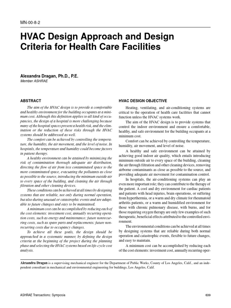 HVAC Design Approach and Design Criteria For Health Care Facilities ...