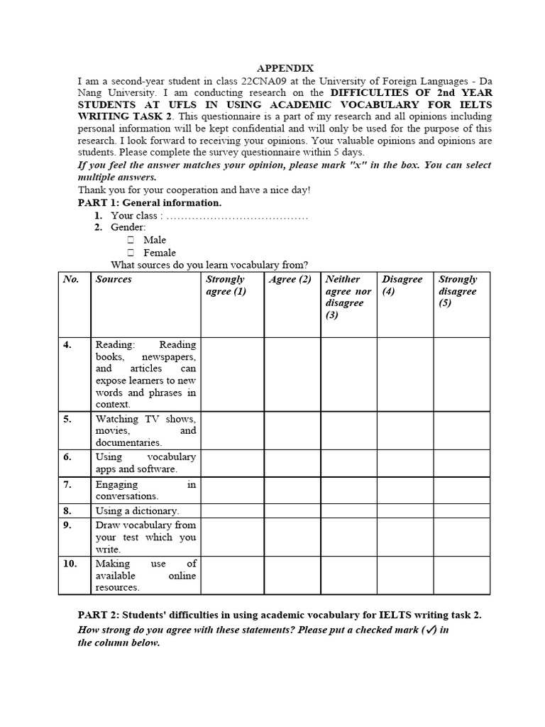 QUESTIONNAIRES | PDF | Vocabulary | Cognition