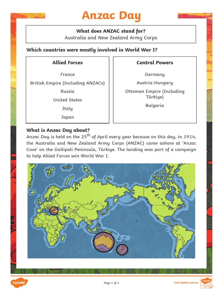 Anzac Day Comprehension | PDF | World War I | Australian And New ...