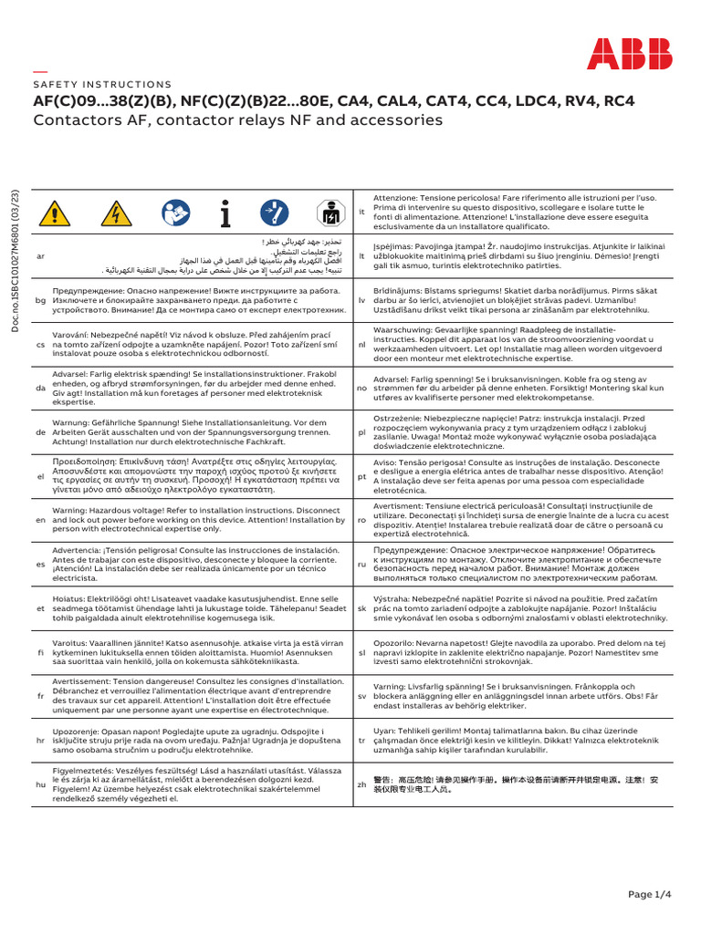 Abb Control Installation Instructions Contactors Serie Af (C) 09... 38 (Z) (B), NF (C) (Z) (B ...