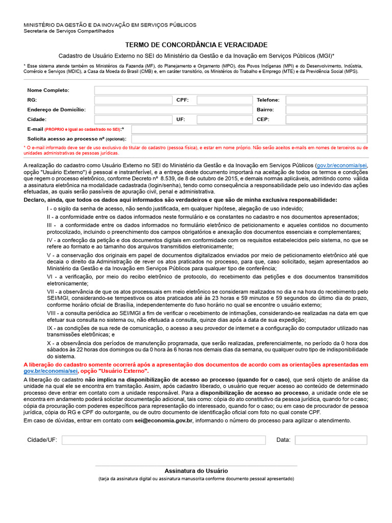 Cadastro de Usuário Externo no SEI | PDF