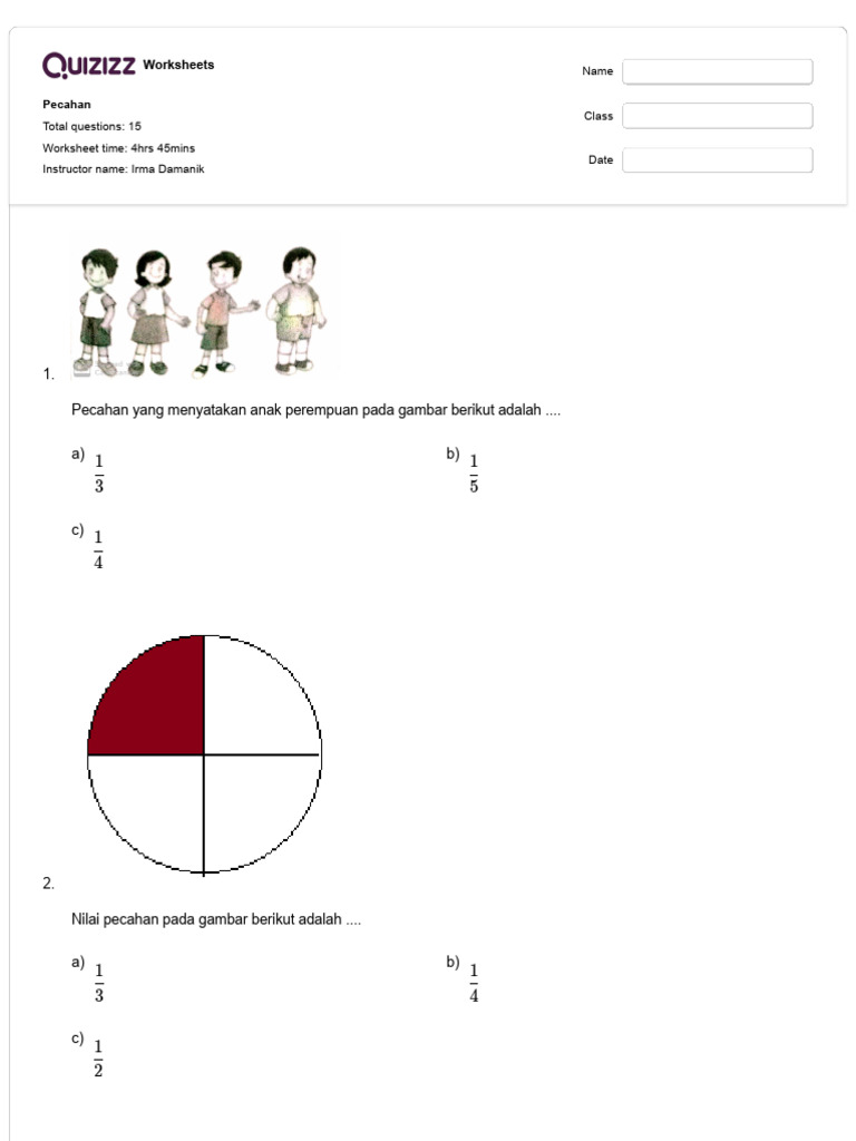 Quizizz - Pecahan | PDF