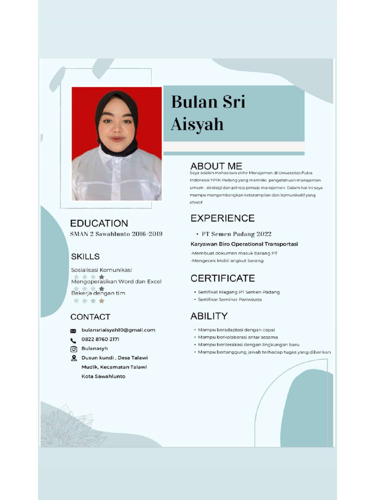 Cv Bulan Sri Aisyah | PDF